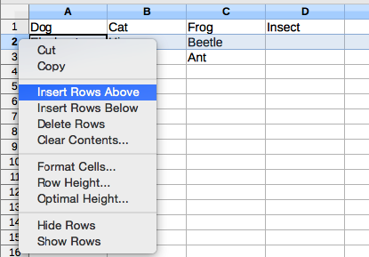 Add and delete rows and columns in Calc